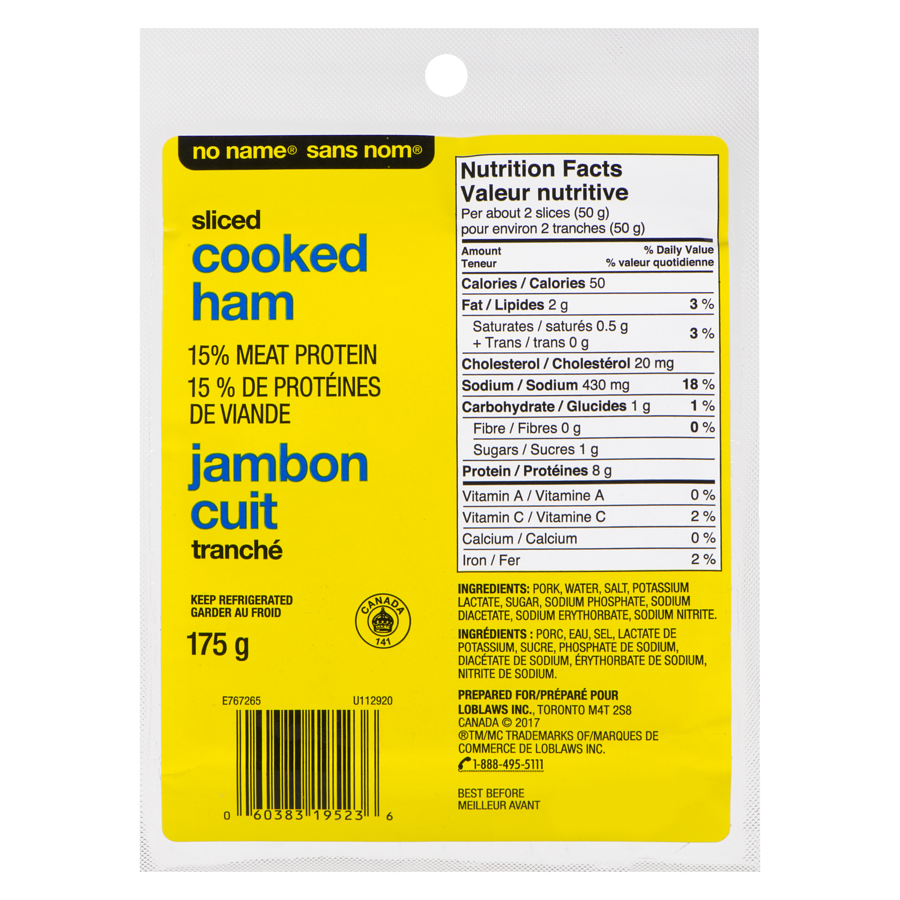 No Name, Cooked-Sliced-Chopped Ham, 15% Meat Protein, Various Weights ...